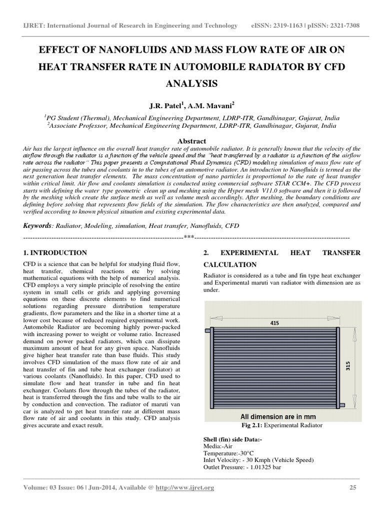 Effect of Nanofluids and Mass Flow Rate of Air On Heat Transfer Rate in ...