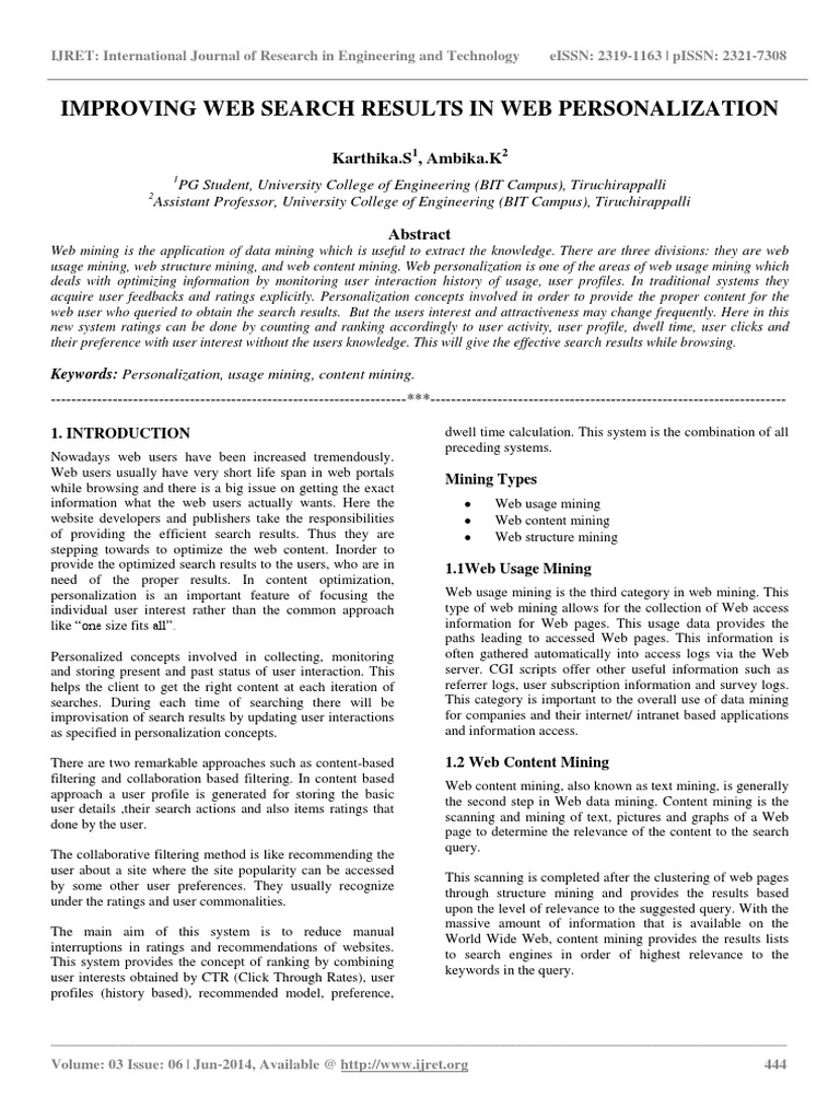 Improving Web Search Results in Web Personalization | PDF | World Wide ...