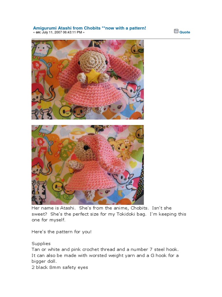 Amigurumi Atashi From Chobits | PDF | Sewing | Clothing