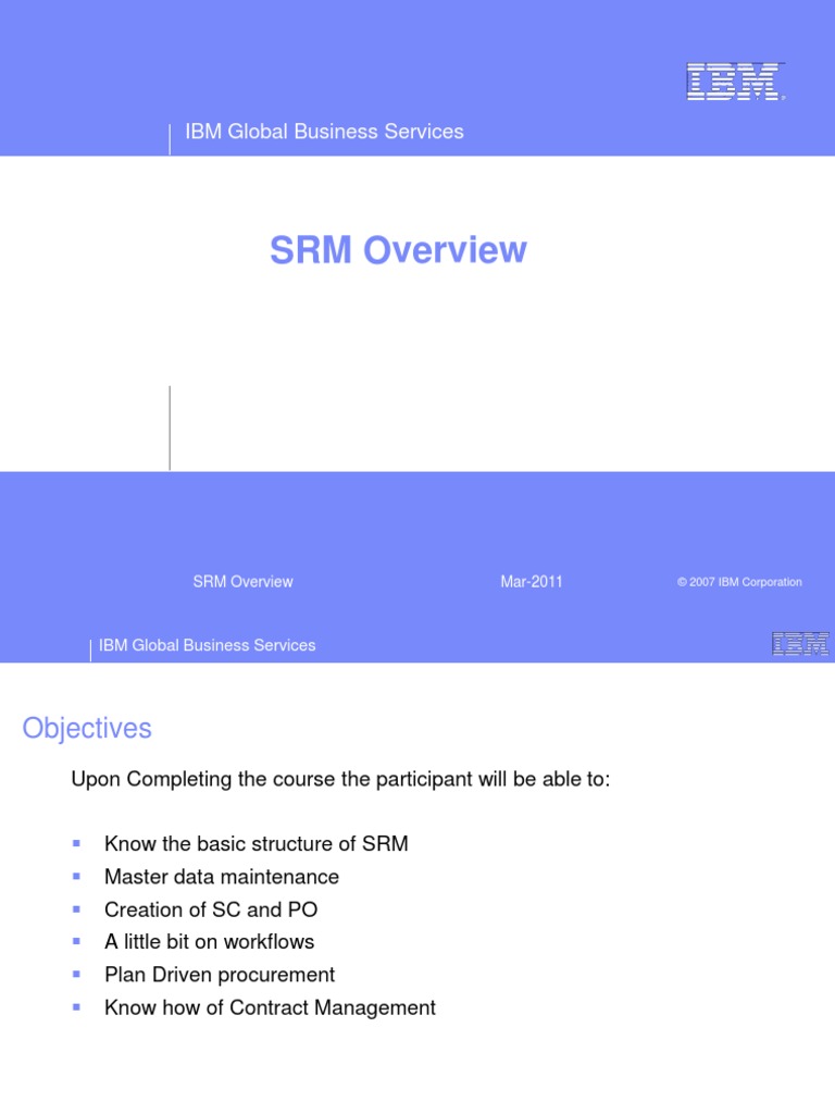 SRM Overview - Part I V1.0 | PDF | Sap Se | Enterprise Resource Planning