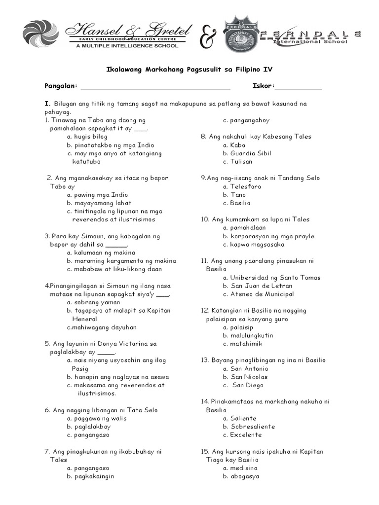 Ikalawang Markahang Pagsusulit Sa Filipino IV | PDF