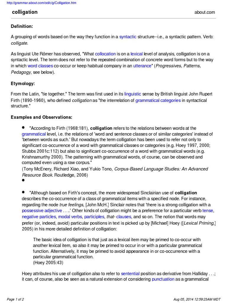 Colligation | PDF | Word | Verb