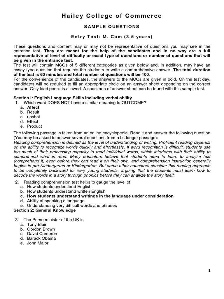 Entry Test Sample Paper For | PDF | Interest | Debits And Credits