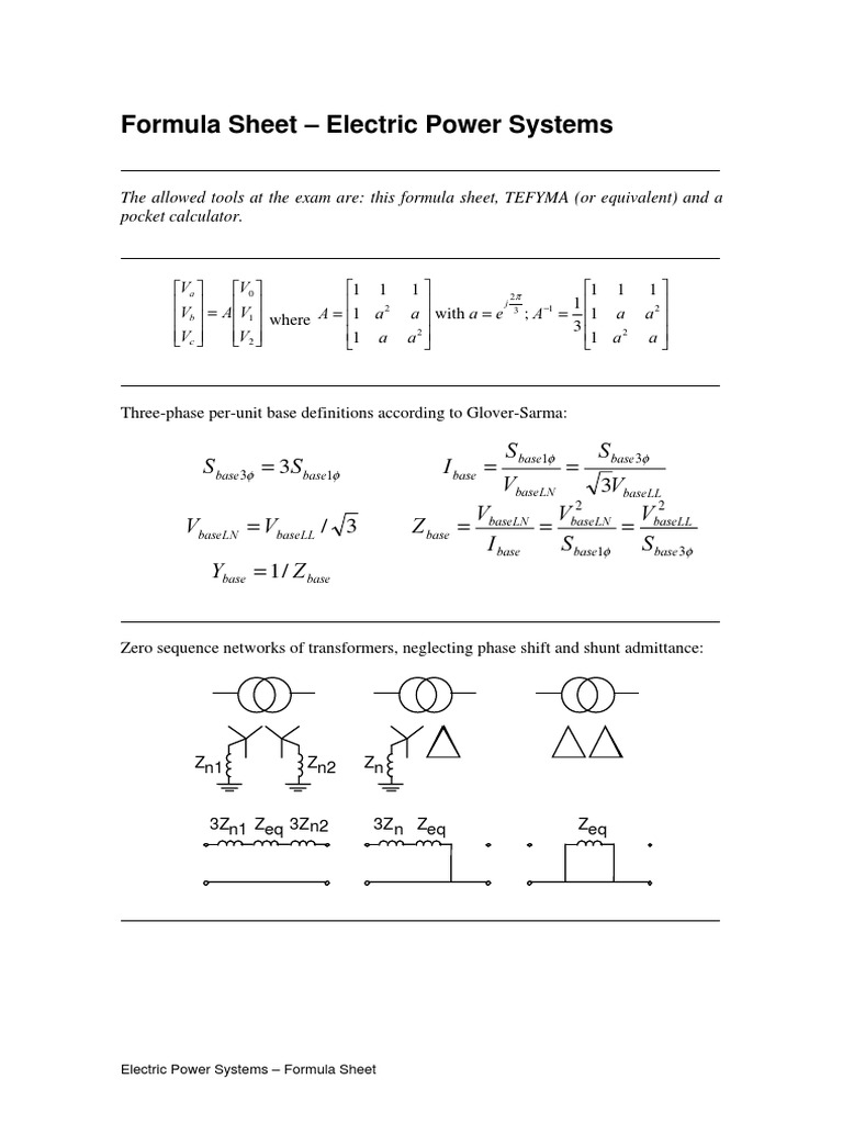 Power Systems Formulas | Physics & Mathematics | Physics
