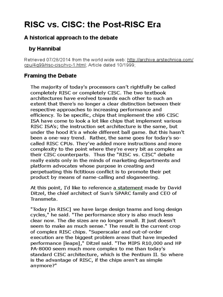 RISC Vs CISC - The Post-RISC Era - Jon "Hannibal" Stokes | PDF | Instruction Set | Central ...