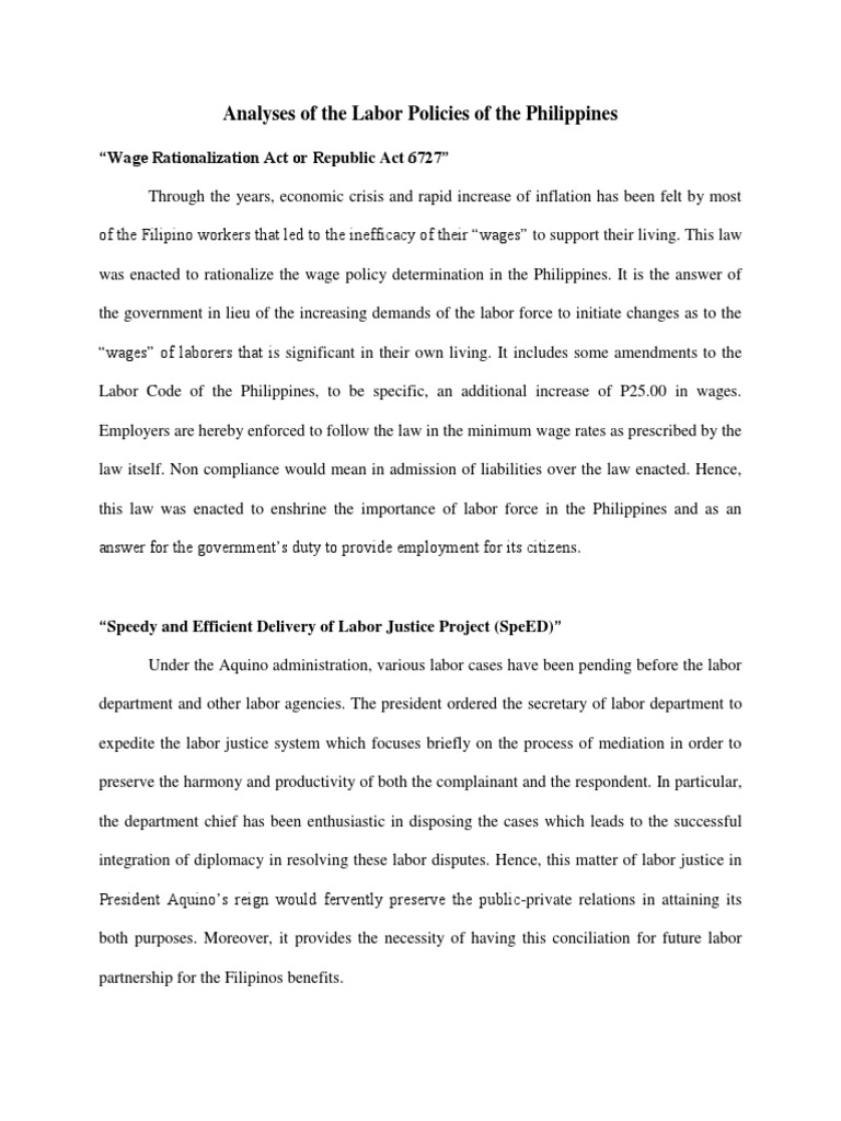 Analyses of the Labor Policies of the Philippines | Labour Economics ...