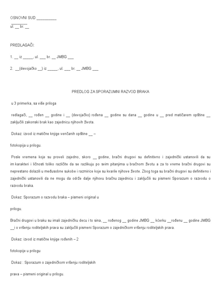 Sporazumni Razvod Braka | PDF
