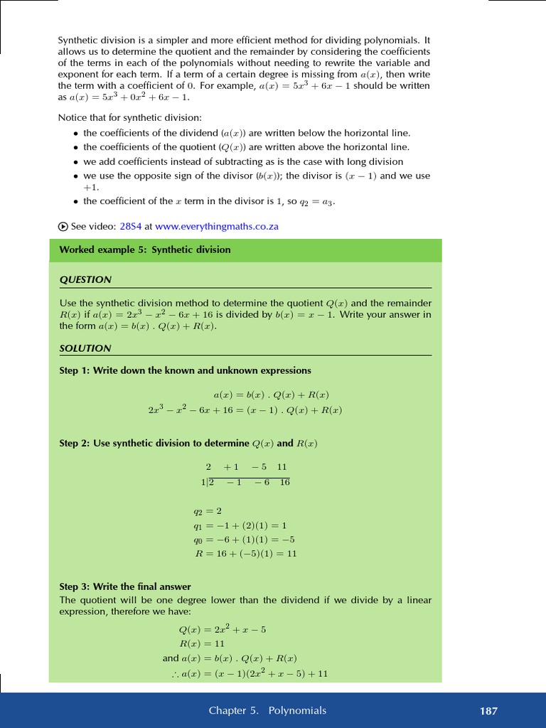 Synthetic Division of Polynomials Explained | PDF | Teaching Methods ...