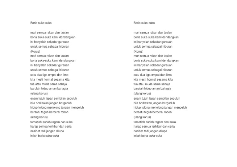 Lirik Lagu Boria Suka-Suka | PDF