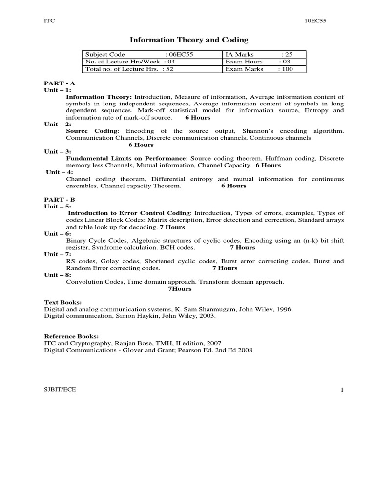 Ece V Information Theory And Coding 10ec55 Notes Pdf Forward Error Correction Code 
