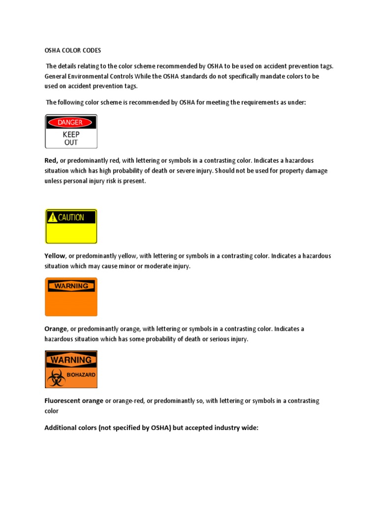Osha Color Codes | PDF