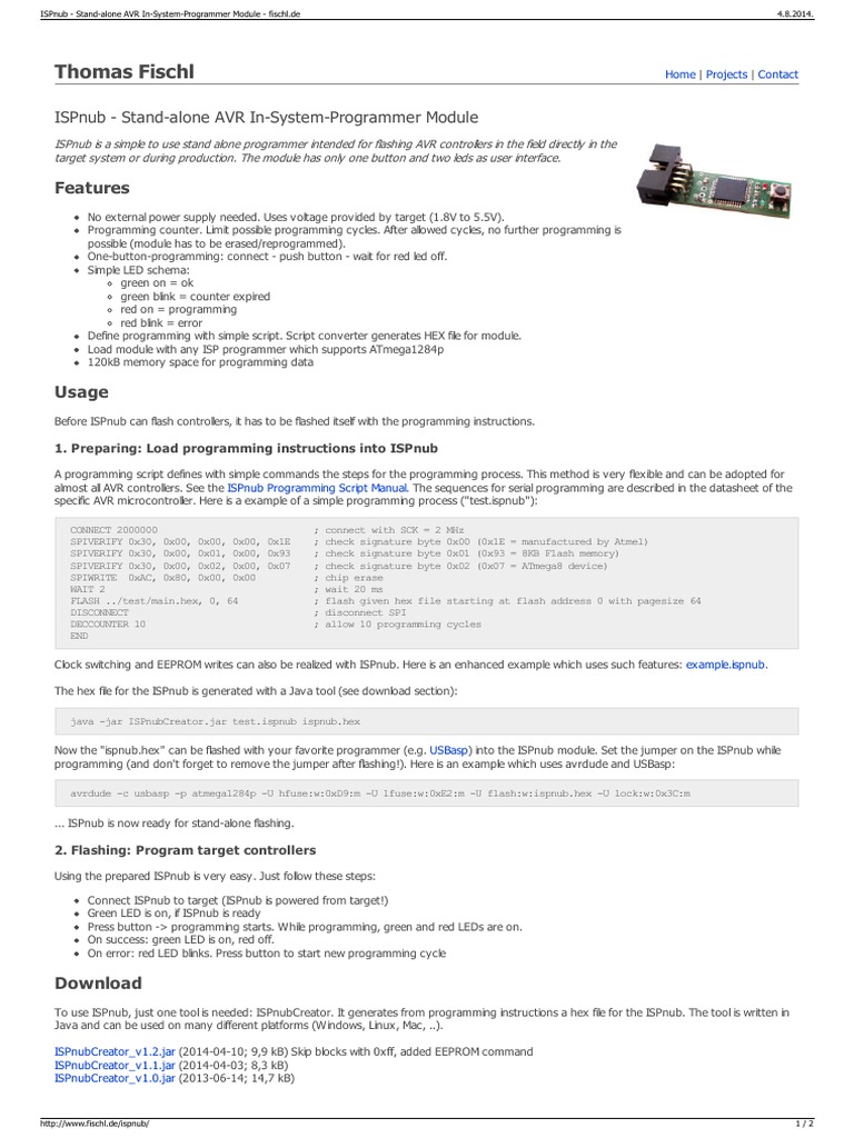 ISPnub - Stand-Alone AVR in-System-Programmer Module - Fisch | PDF | Flash Memory | Computer ...
