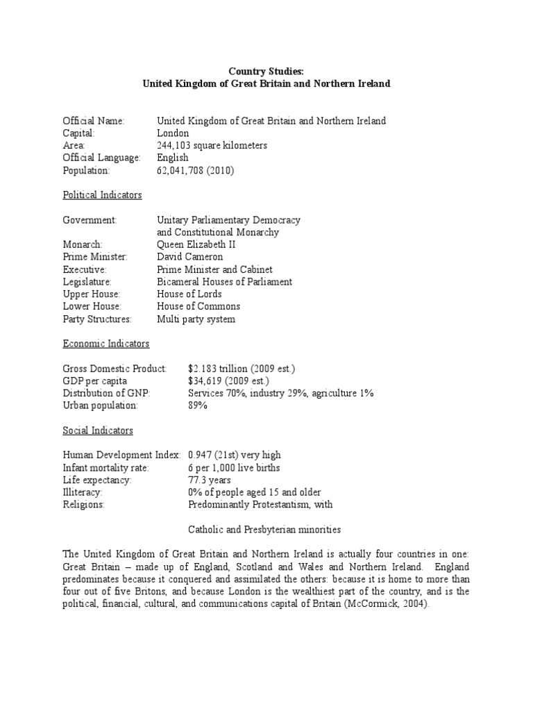 Country Studies: United Kingdom of Great Britain and Northern Ireland ...
