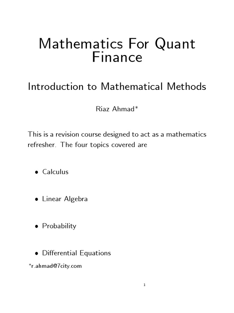Mathematics For Quant Finance Introduction | PDF | Logarithm | System ...