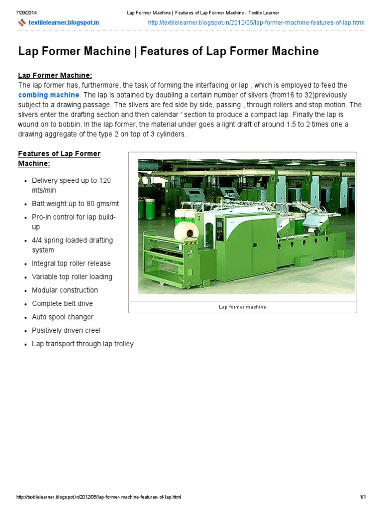 Lap Former Machine - Features of Lap Former Machine - Textile Learner ...