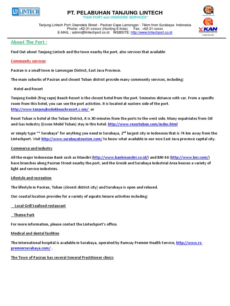 Tanjung Lintech Port Website | PDF | Tide | Fuel Oil