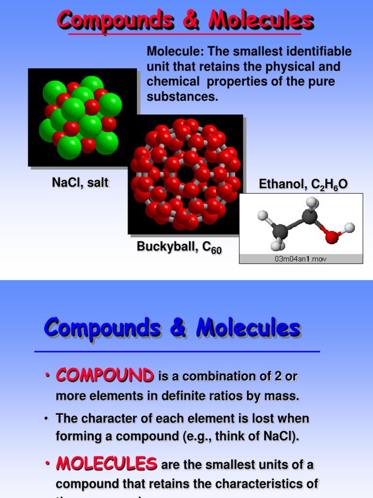 Molecule: The Smallest Identifiable Unit That Retains The Physical and ...