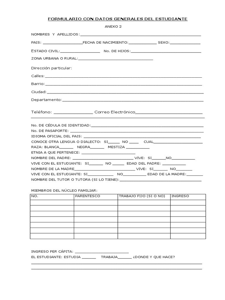 Formulario de Datos Generales Del Estudiante | PDF