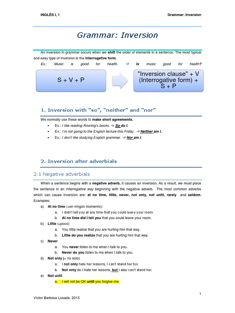 Inversions Victor | PDF | English Grammar | Languages
