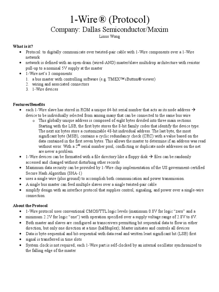 1-Wire ® (Protocol) : Company: Dallas Semiconductor/Maxim | PDF ...