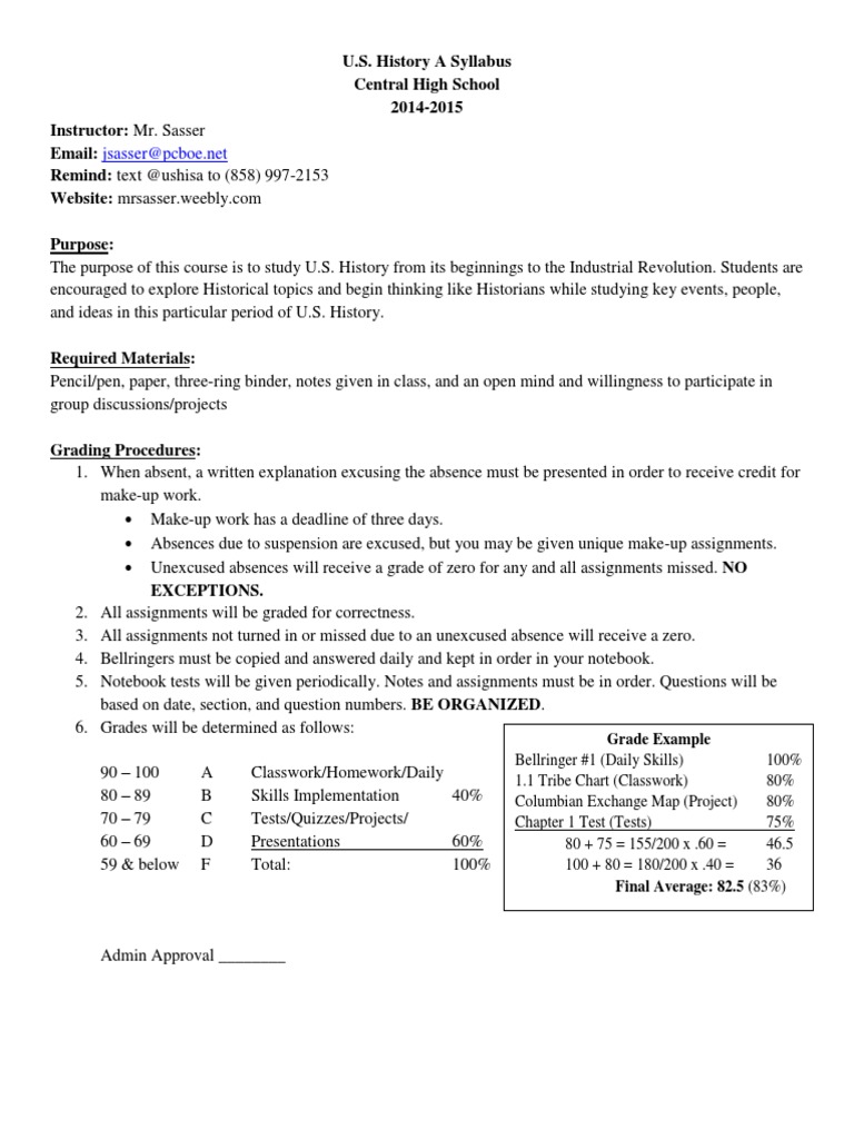 U S History A Syllabus | PDF | Career & Growth | Business