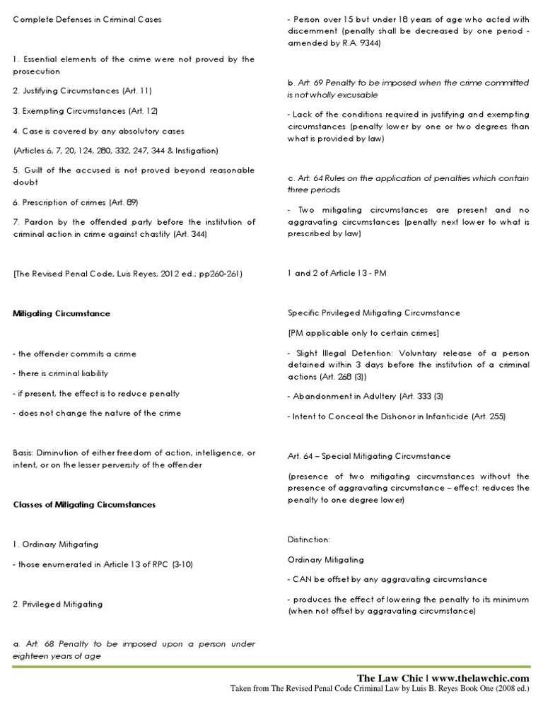 Mitigating Circumstances Article 13 RPC Notes | PDF | Crime & Violence ...
