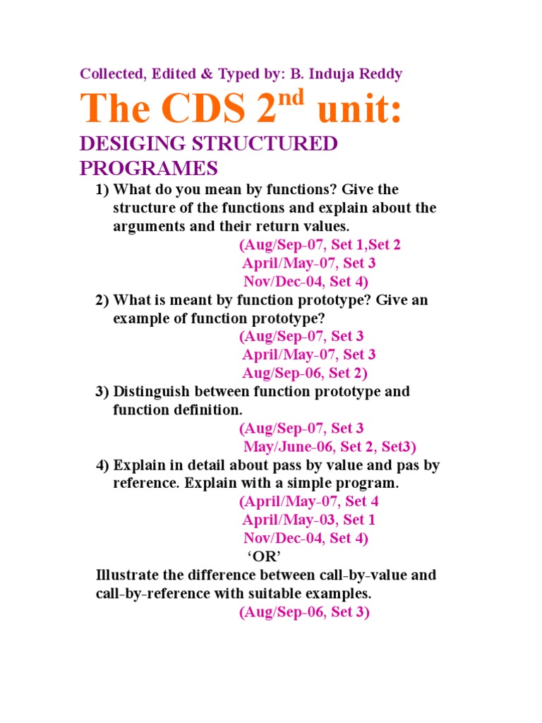 The CDS 2nd Unit | PDF | Parameter (Computer Programming) | C (Programming Language)