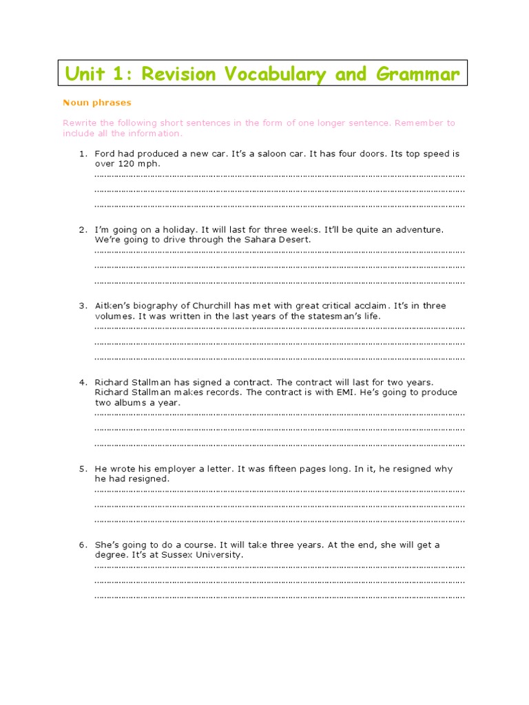 Unit 1 Revision Vocabulary and Grammar | PDF | Verb | Linguistics