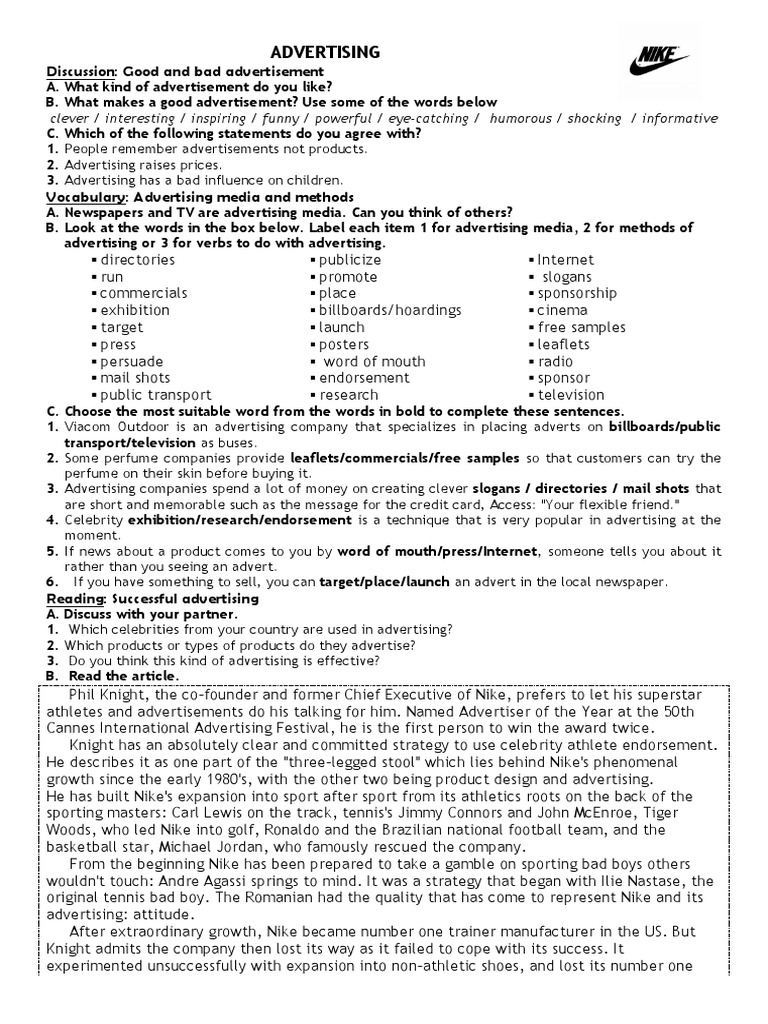 Advertising Lesson | PDF | Nike | Advertising