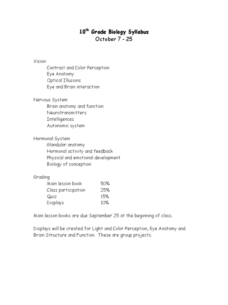 10th Grade Biology Syllabus Overview | PDF | Science & Mathematics