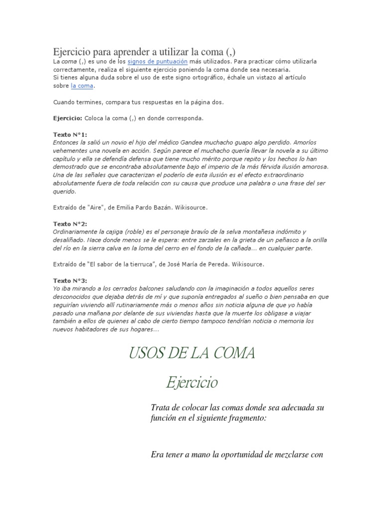 Ejercicio para Aprender A Utilizar La Coma | PDF | Alimentos