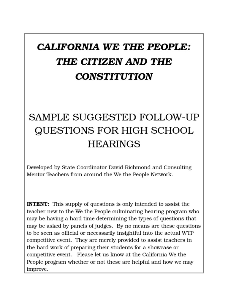 Sample Follow-Up Questions 2 | PDF | United States Congress | American ...