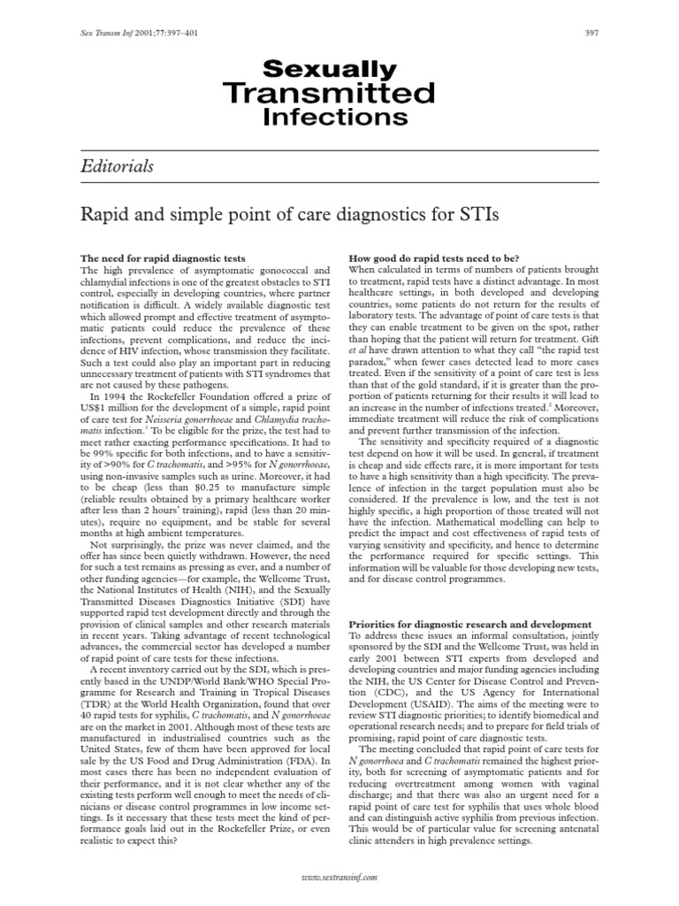 Editorials: Rapid and Simple Point of Care Diagnostics For Stis | PDF ...