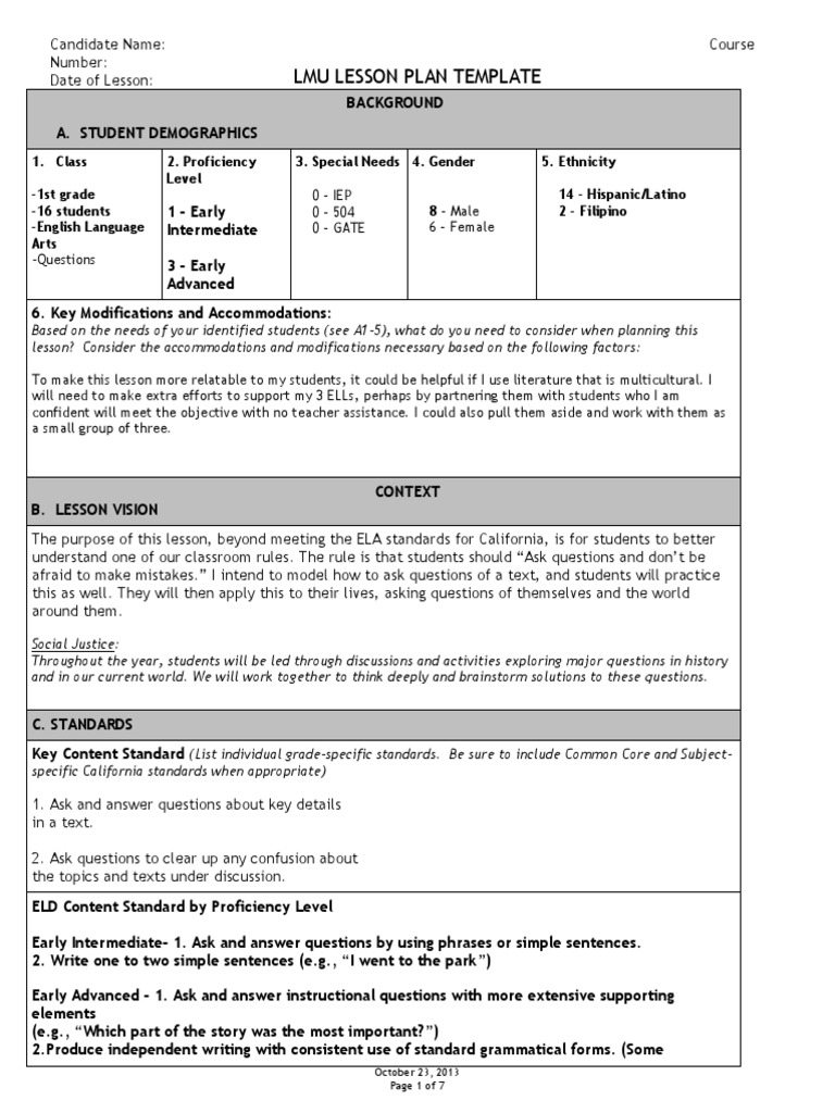 lmu lesson plan | Lesson Plan | Question