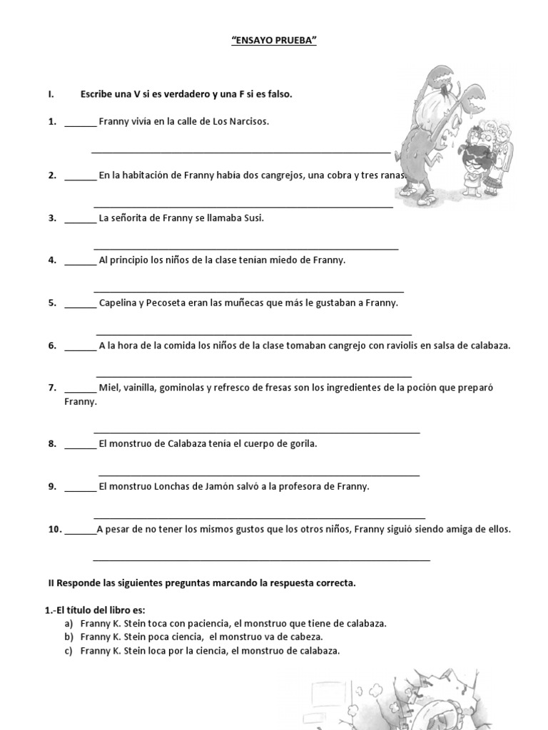 Prueba del libro Franny K. Stein | PDF | Alimentos | Ocio
