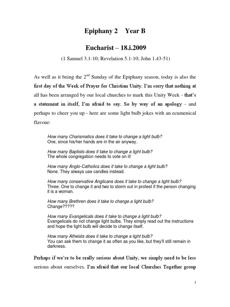 Homily For Epiphany 2 Year B 2009 | PDF | Ecumenism | Samuel