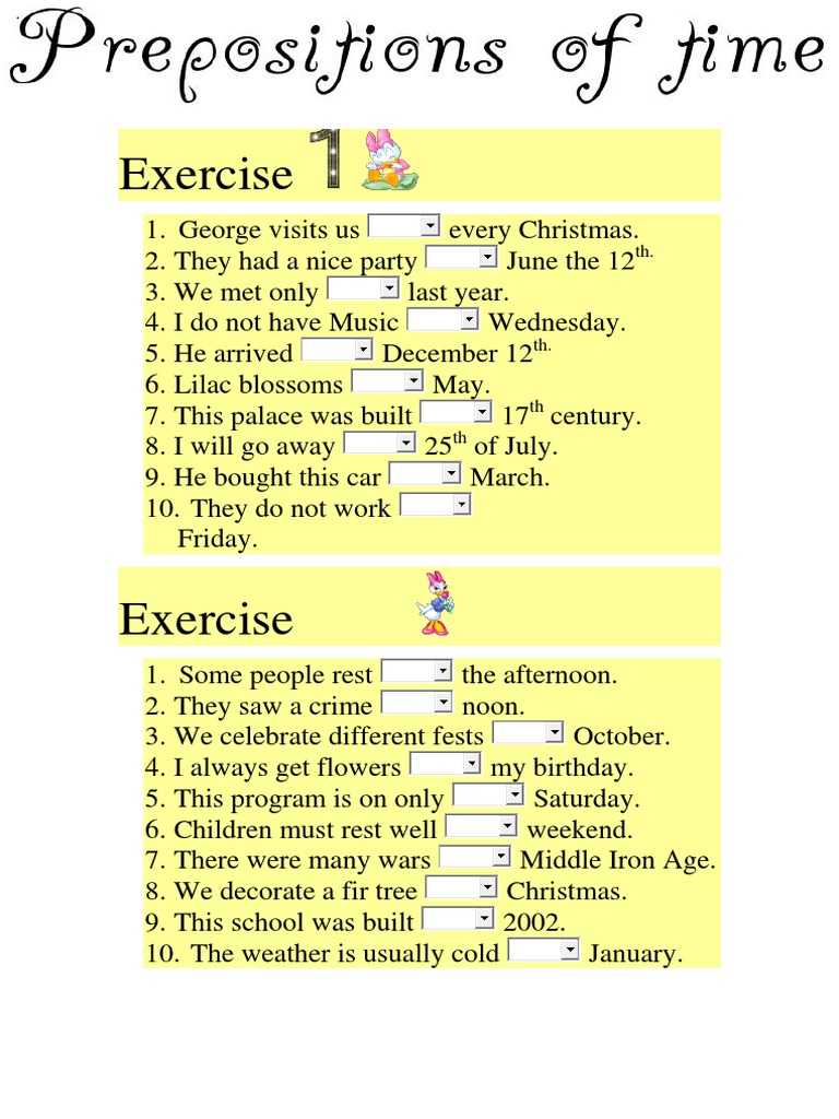 Exercises Prepositions of Time | Christmas | Holidays