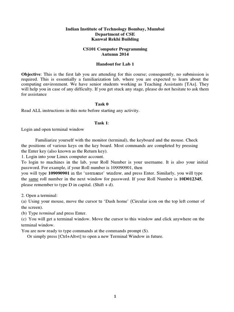 CS101 Lab Handout | Download Free PDF | Password | Email