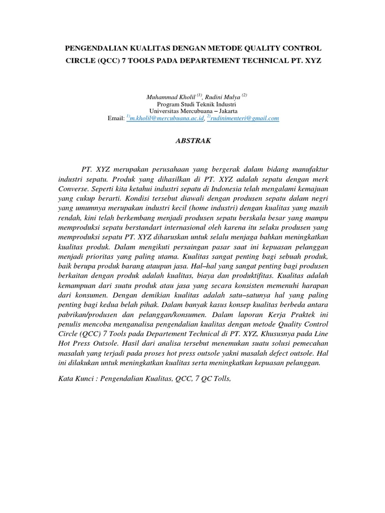 Jurnal Teknik Industri-Pengendalian Kualitas Dengan Metode Quality Control Circle (QCC) 7 Tools ...