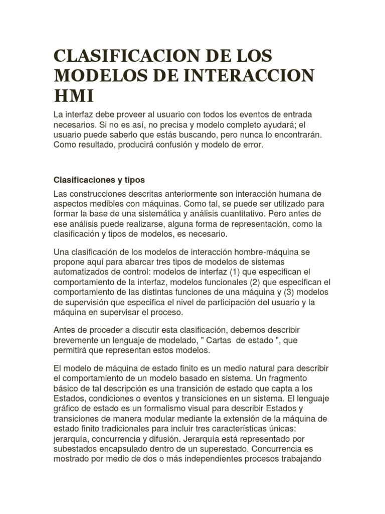 Clasificacion de Los Modelos de Interaccion Hmi | PDF | La interacción persona-ordenador ...