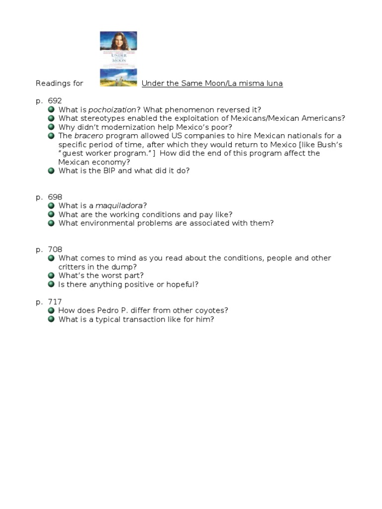 Under The Same Moon Questions | PDF