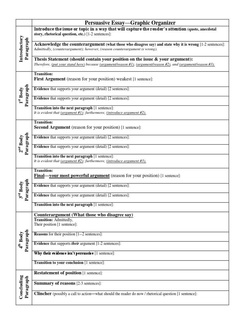 Persuasive Essay Graphic Organizer Guide | PDF | Argument | Essays