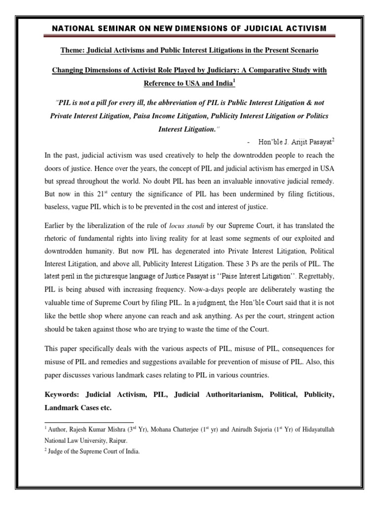 Abstract On Judicial Activism & PIL | PDF