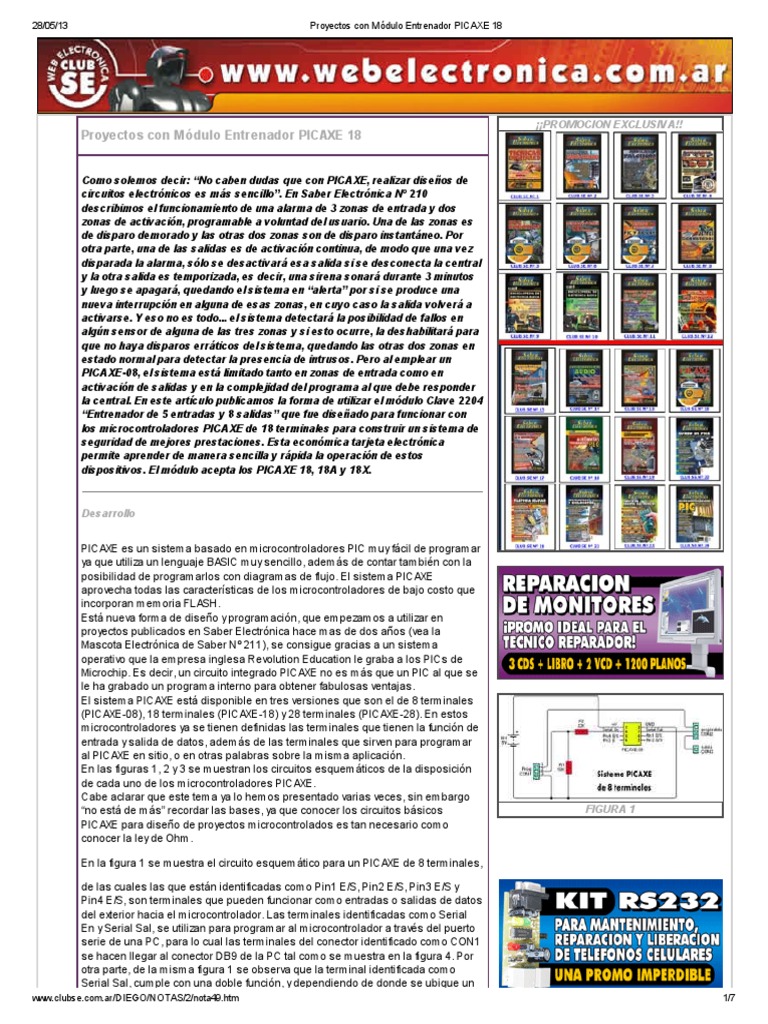 Proyectos Con Módulo Entrenador PICAXE 18 | PDF | Microcontrolador Pic | Microcontrolador