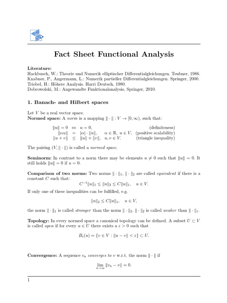 Fact Sheet Functional Analysis | PDF | Banach Space | Norm (Mathematics)
