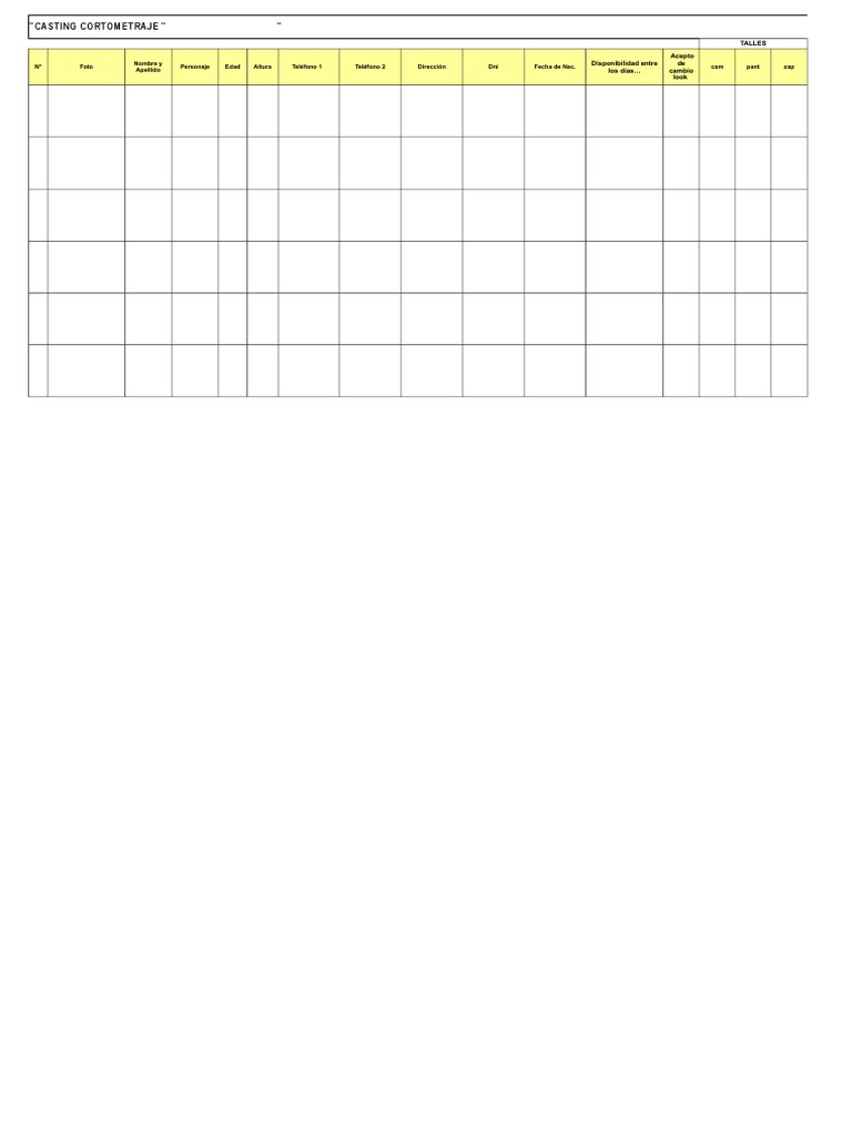 Planilla de Casting | PDF