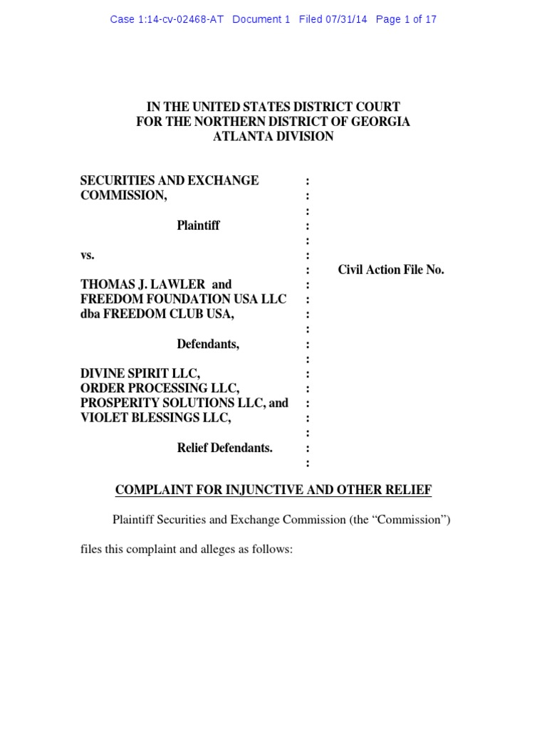 FCUSA Complaint | PDF | Securities Act Of 1933 | Sec Rule 10b 5