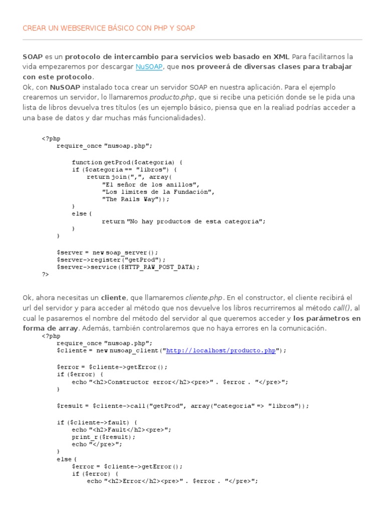 Crear Un Webservice Básico Con Php Y Soap Pdf Jabón Arquitectura