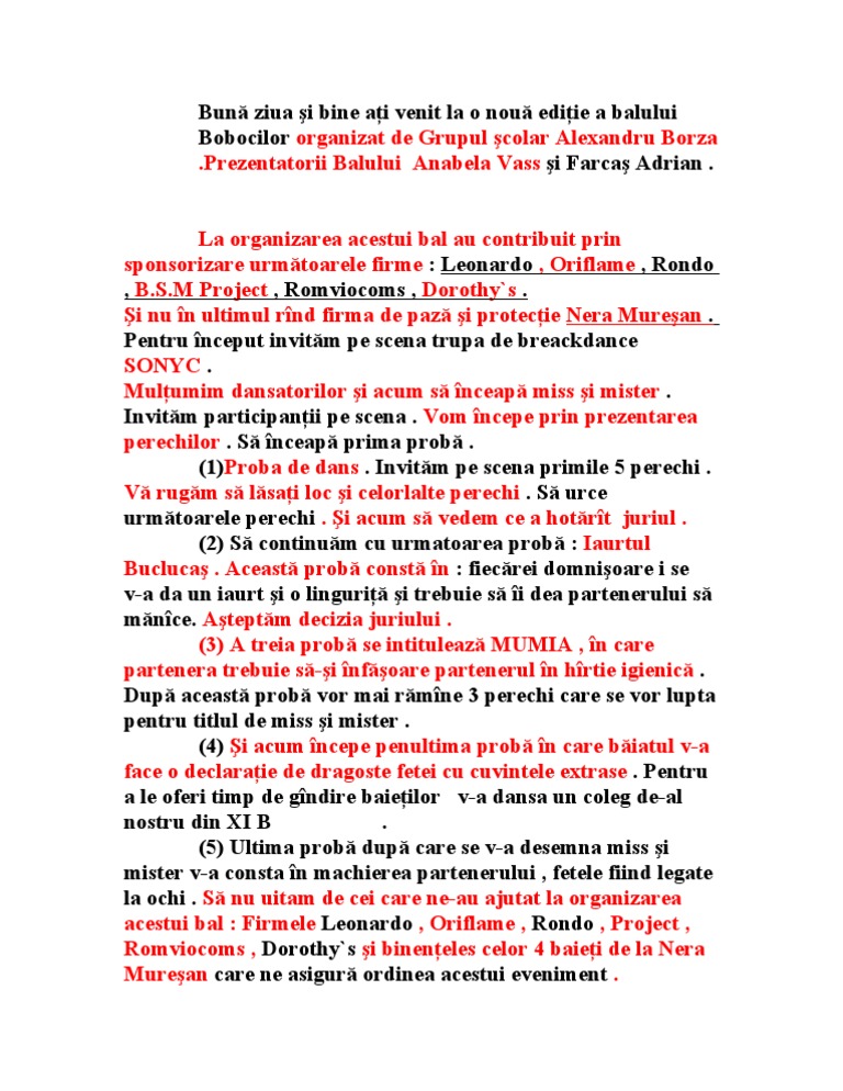 Discurs Pentru Balul Bobocilor 1 | PDF