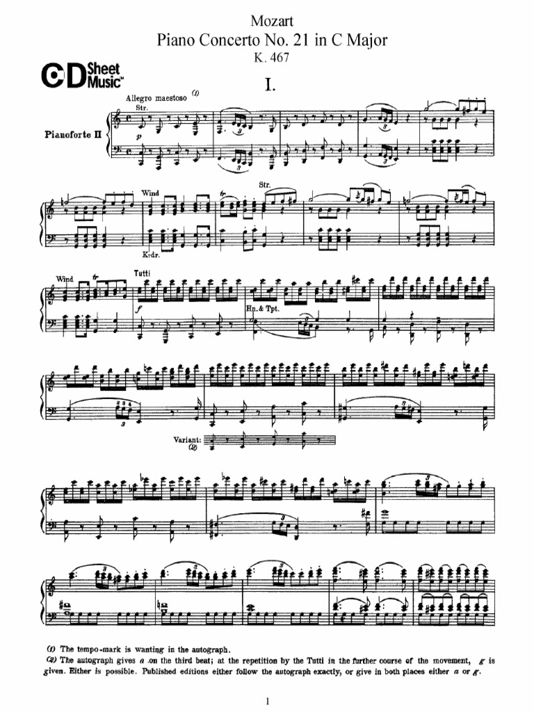 Mozart - Piano Concerto No.21 in C Major, K.467 (Piano Reduction ...